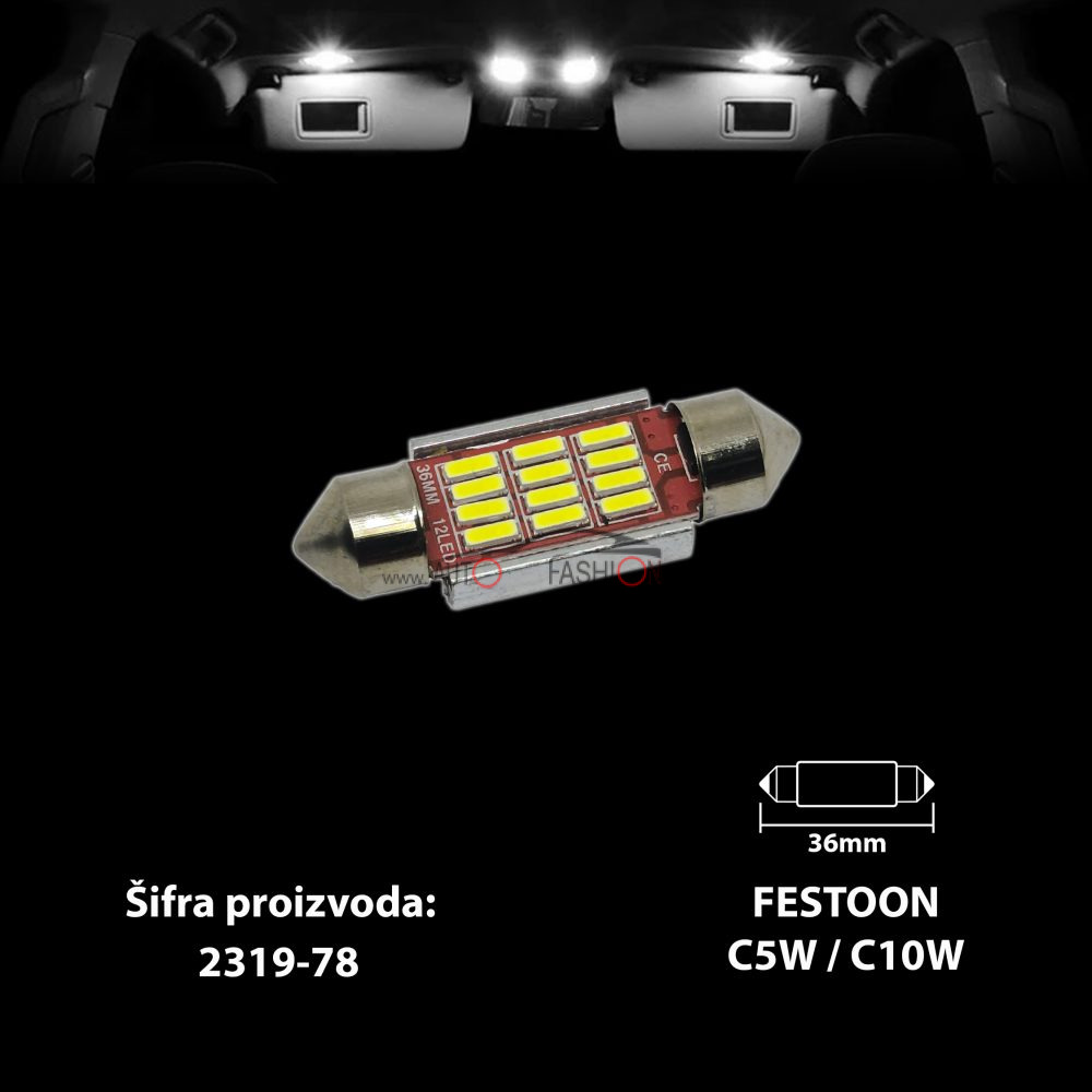 LED sijalica Festoon C10W C5W 36mm CANBUS 12 smd