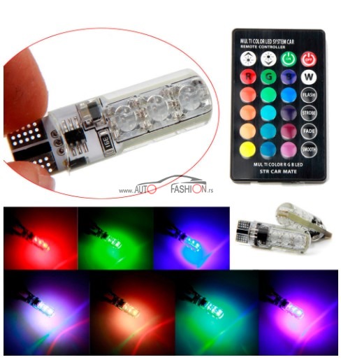 LED RGB T10 W5W set od dve sijalice sa daljincem