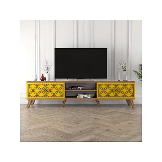 HANAH HOME TV POLICA CLASS WALNUT YELLOW CENA