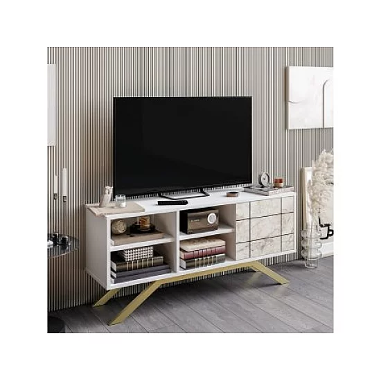 HANAH HOME TV POLICA NORTH WHITE GOLD CENA