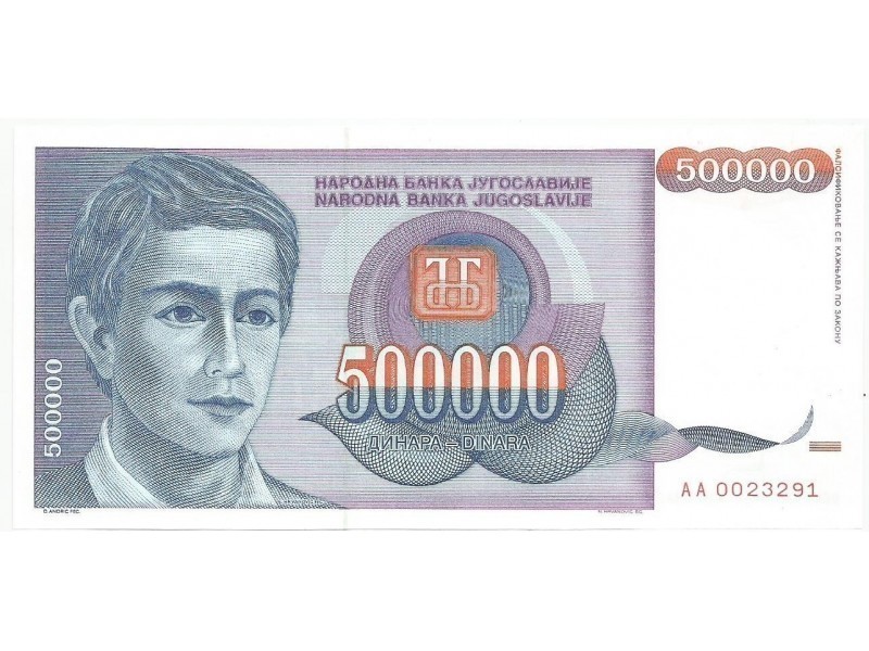 500.000 dinara 1993 UNC