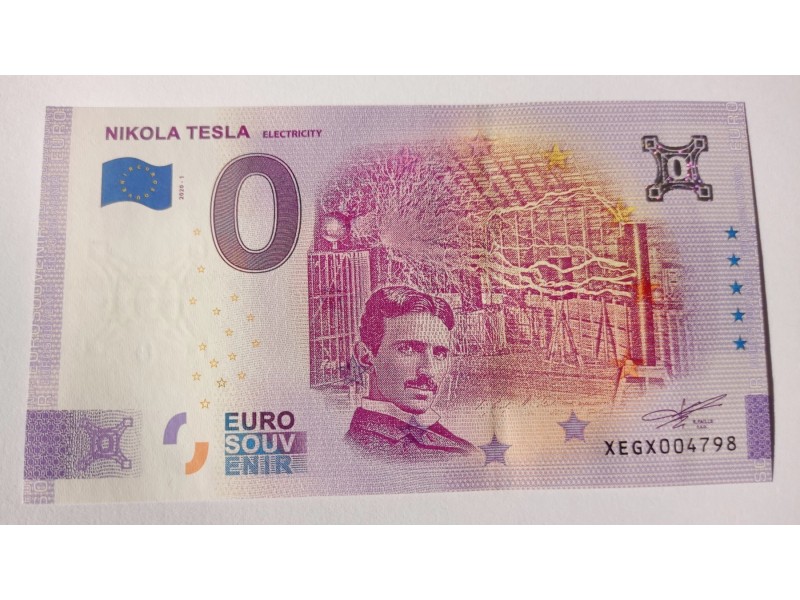 0 evra Tesla, suvenir novčanica, tip 1, UNC, vidi slike