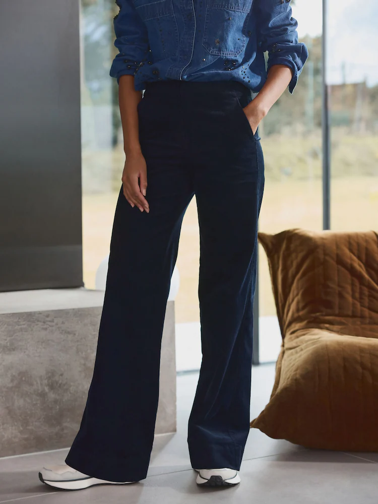 Navy Premium Cord Wide Leg Trousers