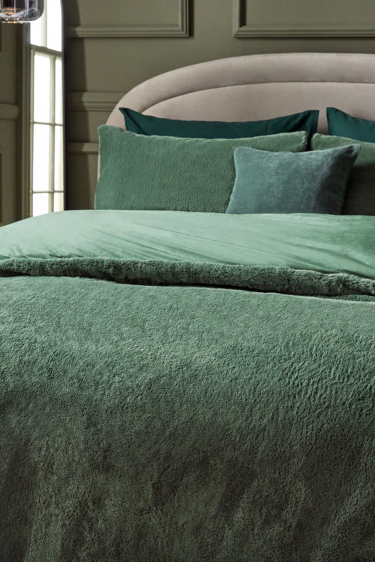 Green Plush Faux Fur Duvet Cover And Pillowcase Set