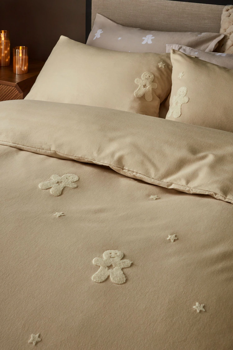 Natural Tufted Gingerbread Brushed 100% Cotton Duvet Cover and Pillowcase Set