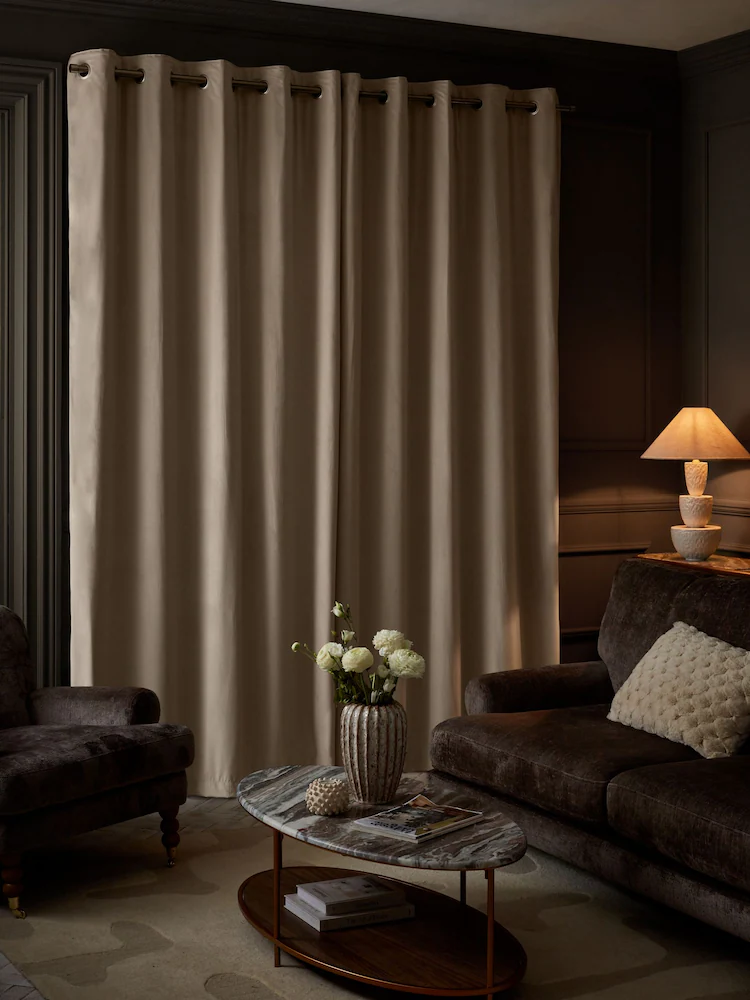 Natural Oatmeal Matte Velvet Super Thermal Eyelet Curtains