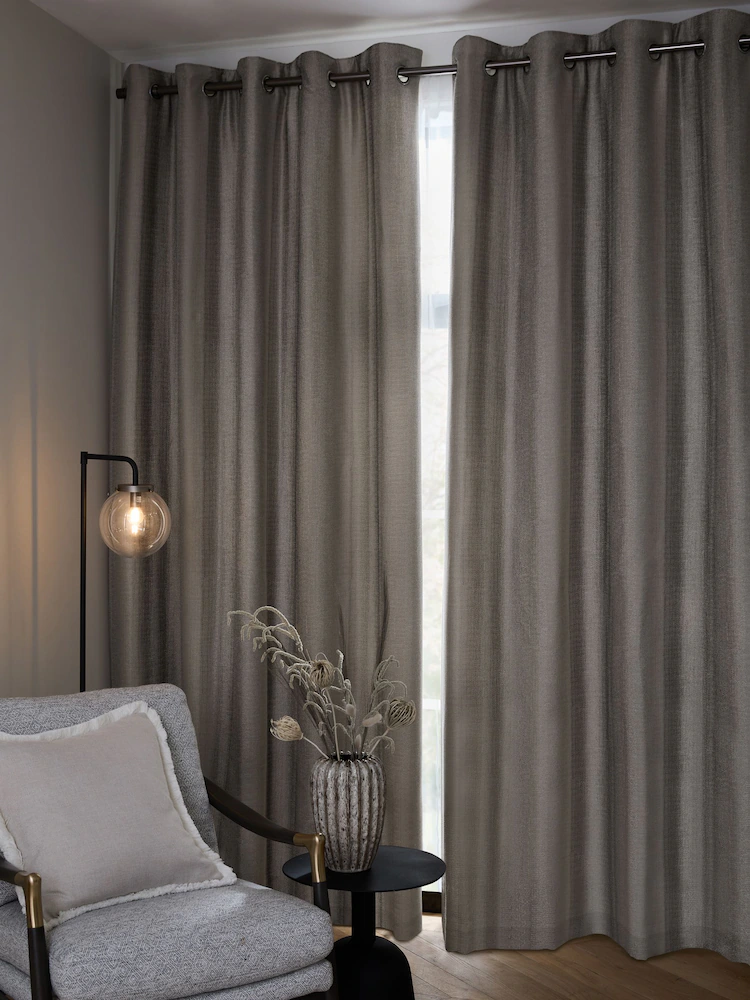 Silver Grey Metallic Stripe Eyelet Super Thermal Curtains