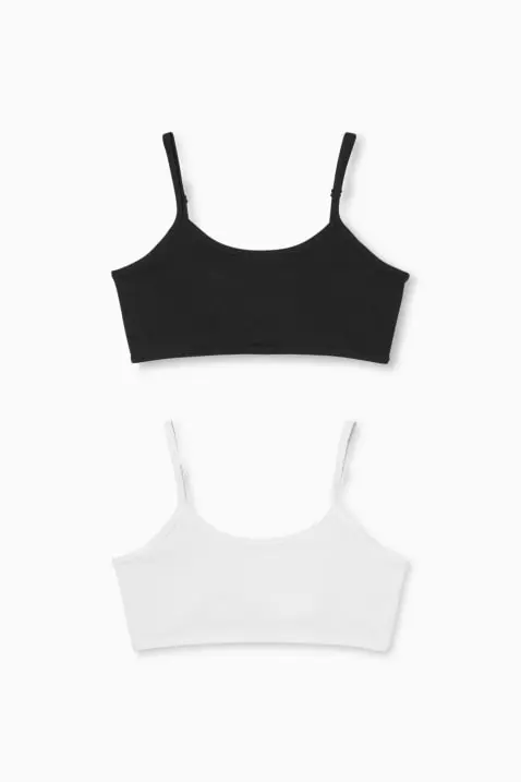 C&A Donji veš za devojčice, Crop top, Soft, Set od 2, Crno/Beli