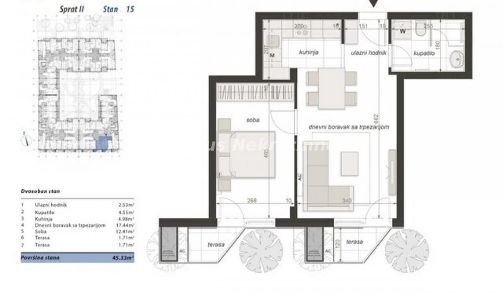 Dvosoban stan na prodaju, 45m2, 168.100€