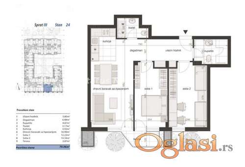 Centar-Pogodan Trosoban stan 70m2 u Izgradnji-povraćaj PDV-a-065/385 8880