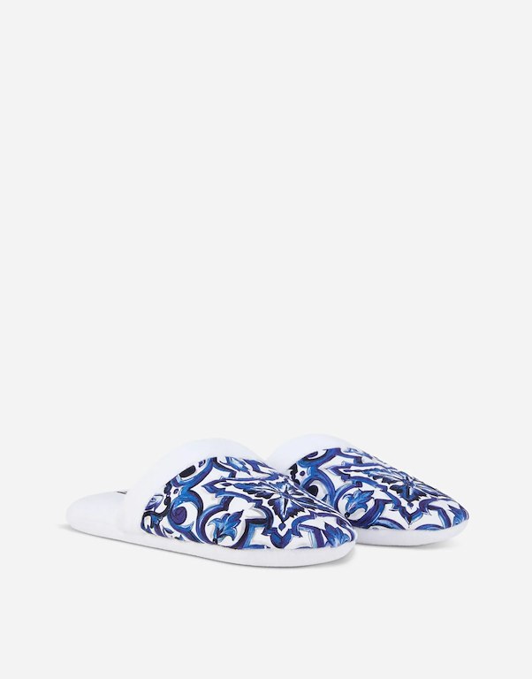 Dolce&Gabbana’s Blu Mediterraneo Cotton Terry Slippers – Papuče (Size: XL)