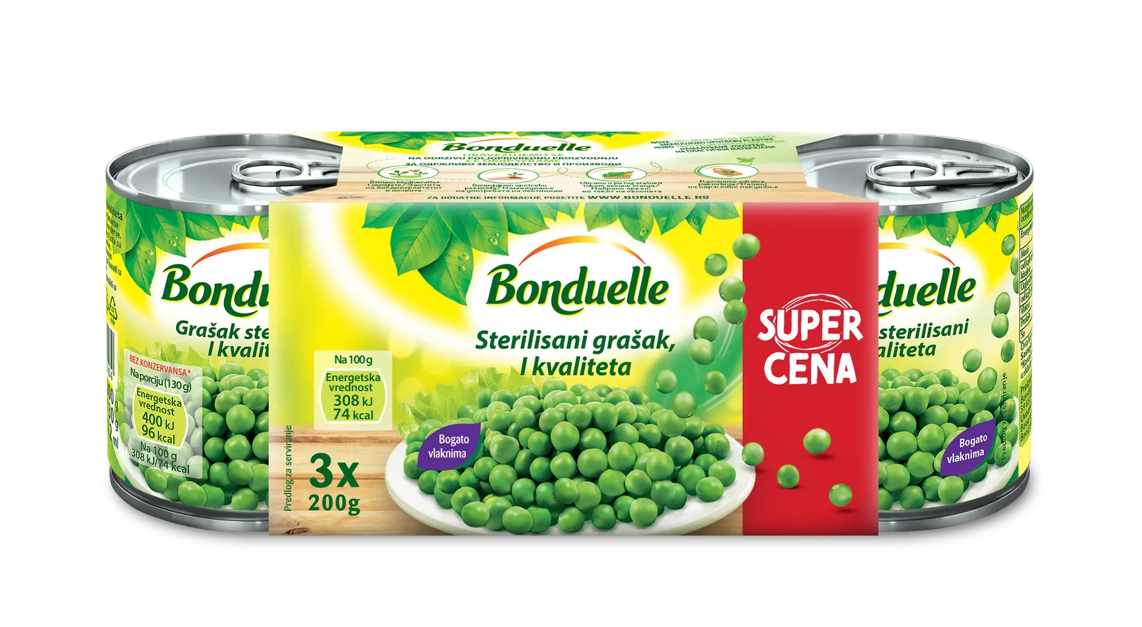 Bonduelle Grašak, 200g, 3 komada