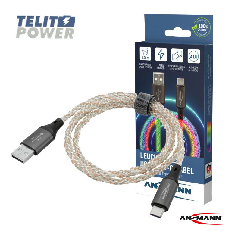USB-A na USB-tip C kabl sa LED osvetljenjem 100cm ANSMANN