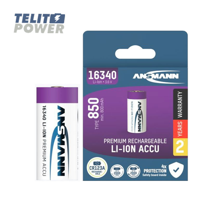 Punjiva Li-Ion 3.6V 850mAh 16340 RCR123A Ansmann