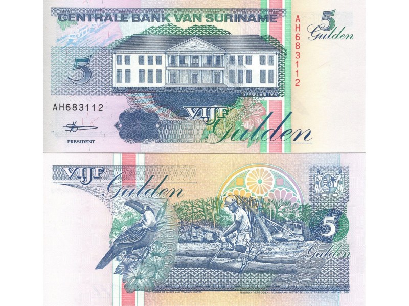 Surinam SURINAME 5 Gulden 1998 UNC, P-136