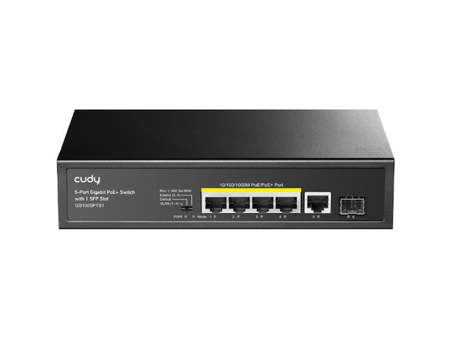 Cudy GS1005PTS1, 5-Port 10/100/1000M Gigabit 4PoE+ 1RJ45 Switch with 1 SFP Slot