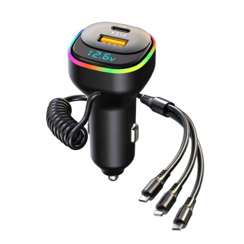 Auto punjac K2 RGB 3U1 USB PD36/ 65W/ 5V/ 3.1A crni