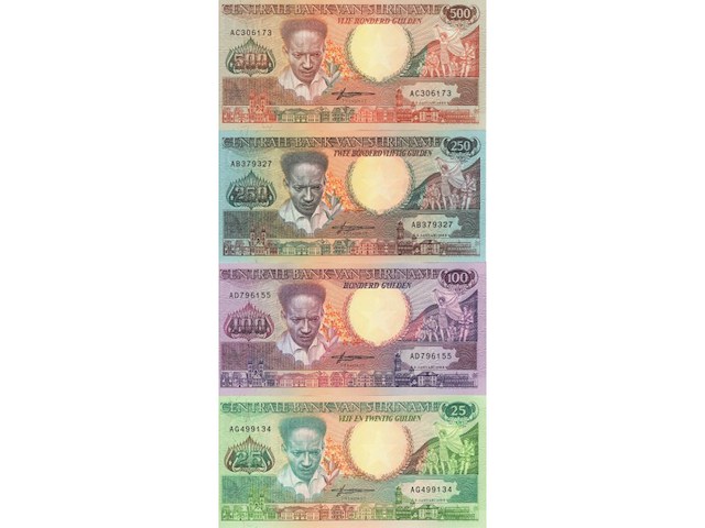 Surinam SURINAME lot 25, 100, 250 i 500 Gulden 1988 UNC