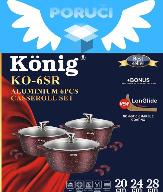 Set granitnih šerpi Konig Austrija 20 24 28 cm 6SR