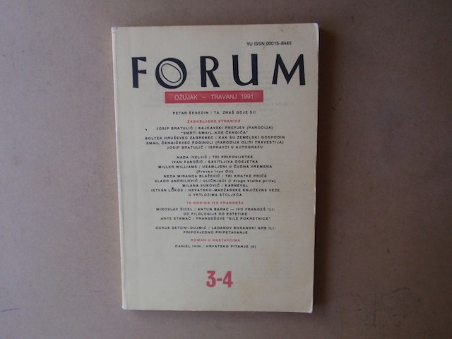 FORUM 3 - 4 /1991 - Časopis za književnost HAZU Zagreb