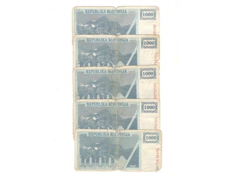 Lot SLOVENIJA 5X1000 tolara 1991