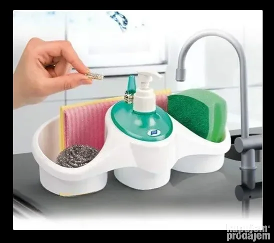Dispenzer za tečni sapun, sunđer, zicu i krpu