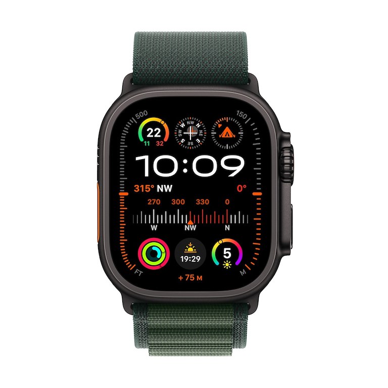 Apple Watch Ultra 2 GPS + Cellular 49mm Black Titanium Case with Dark Green Alpine Loop - Small