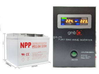 UPS-PSW-800VA + NPP NPG12V-38Ah * GMB LONG cist sinusni pretvarac 12V/500W sa 12V/38Ah GEL baterijom