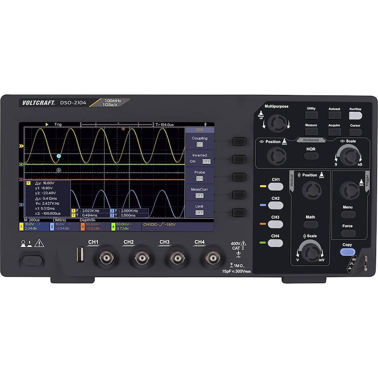 DSO-2104 | VOLTCRAFT, Digital Storage Oscilloscope 4x100Mhz 1GS/s 80KP 8Bit, USB