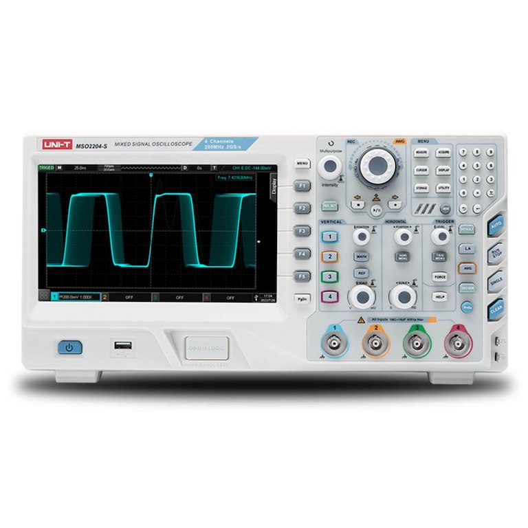 MSO2202-S | UNI-T, Digital Storage Oscilloscope 2-channel 200MHz 2GS/s 56Mpts 8" Touch Display