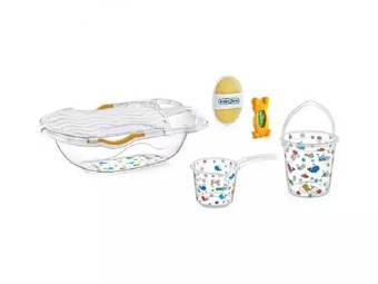 BABYJEM Set za kupanje 6 delova White (kadica, podloga, termometar, sunđer, bokal, kofica)