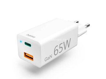 HAMA Brzi punjac GaN, 1x USB-C PD, 1x USB-A QC, 65 W (201643)