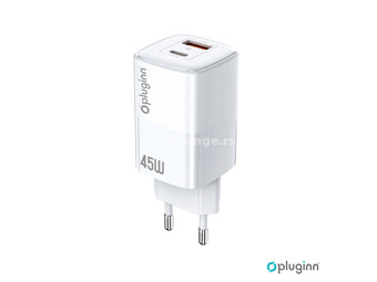 Kucni punjac Pluginn PI-D74-45w, GaN, QC3.0, PD3.0, PPS, USB 19W, PD 45W sa PD iPhone lightning k...