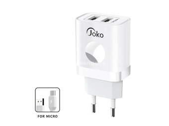 Kucni punjac KONFULON JK72, 2xUSB, 2.4A,12W, sa micro USB kablom beli