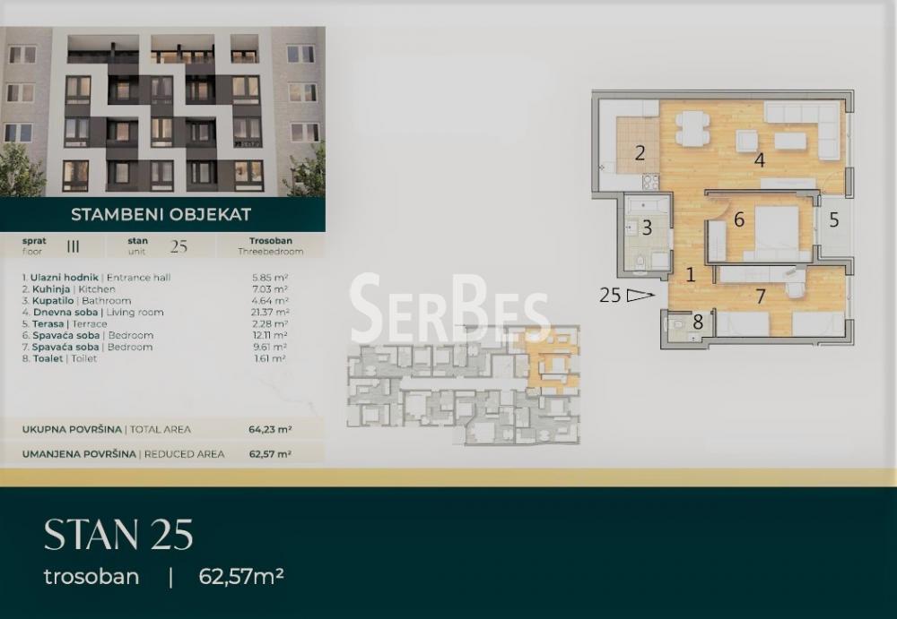 Odličan trosoban stan 62,57m2 na Telepu ID#1568 149.855 €