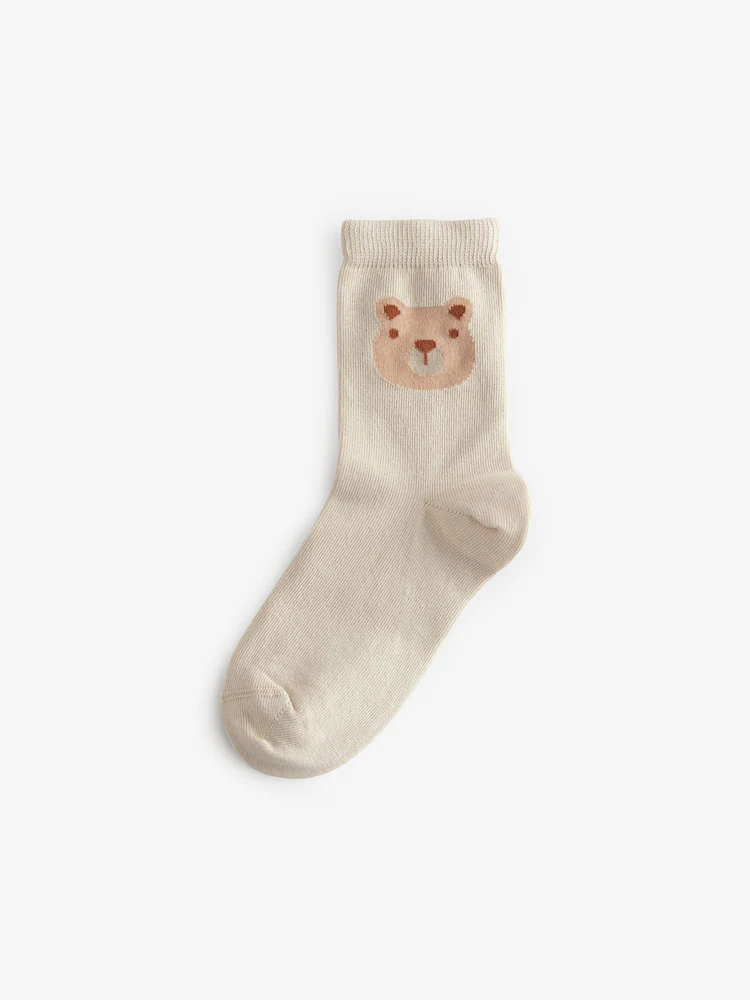 Neutral Bears Print Cotton Rich Socks 5 Pack