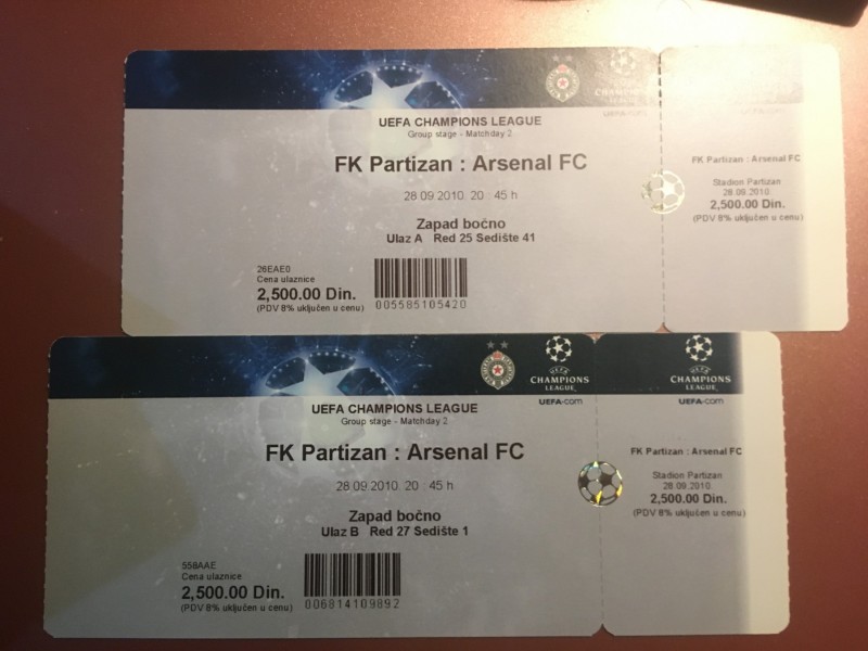 UEFA PARTIZAN - ARSENAL -ULAZNICA, nove