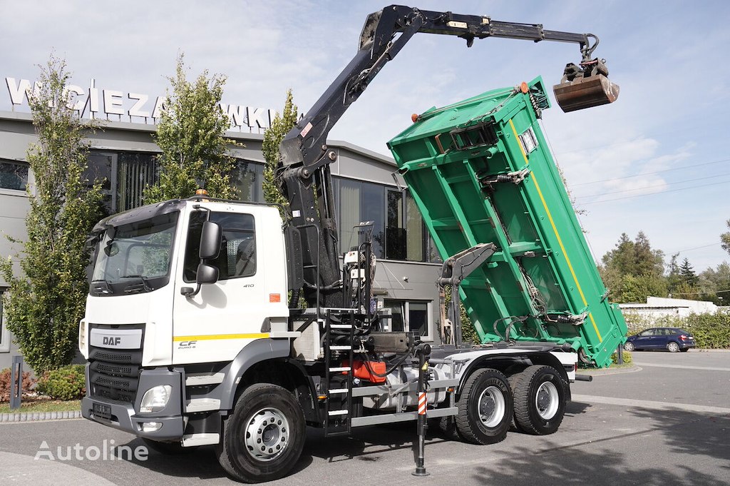 DAF CF 410 FAT 6×4 tipper / Crane Marchessi M15000Z / 2xBortmatic kiper