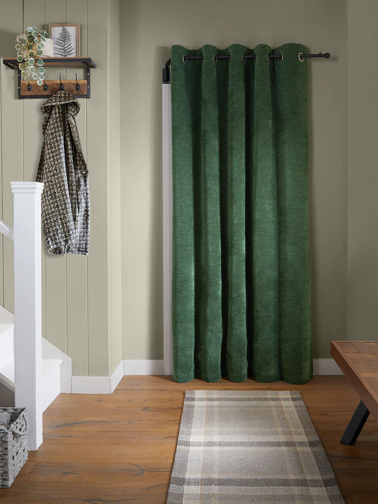 Green Soft Touch Chenille Super Thermal Eyelet Door Curtain