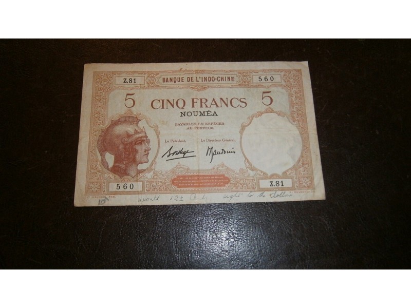 NOUMEA 5 FRANCS 1926