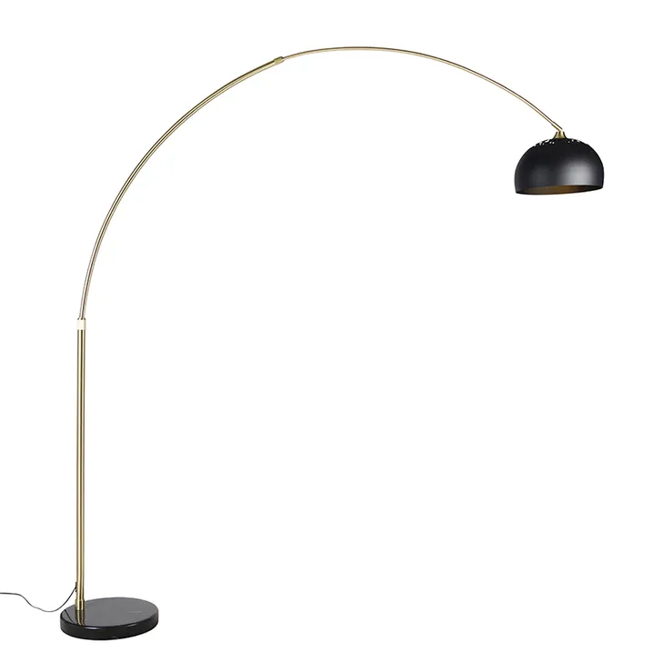 Moderna lučna lampa od mesinga sa postoljem od mermera i crnim abažurom 32,5 cm - XXL