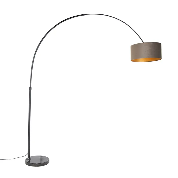 Lukovična lampa crne boje sa somotnom nijansom boje taupe sa zlatom 50 cm - XXL