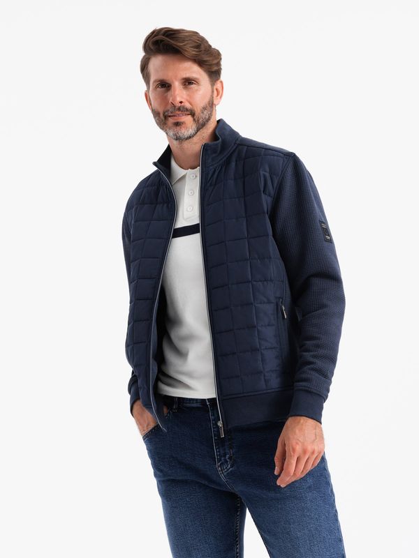 OMBRE MEN'S LIGHTWEIGHT UNZIPPED JACKET WITH QUILTED FRONT - NAVY BLUE