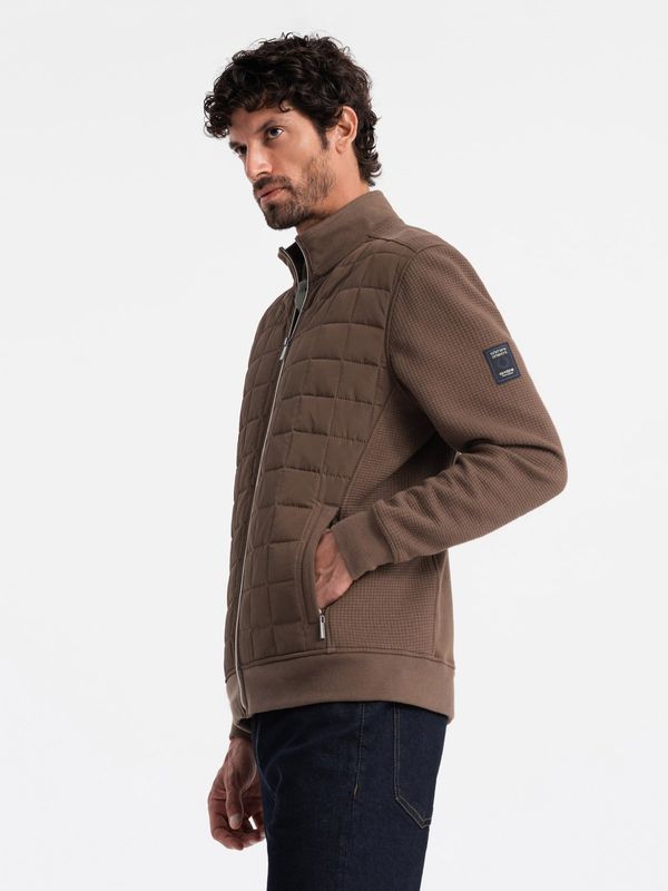 OMBRE LIGHTWEIGHT UNZIPPED MEN'S JACKET WITH QUILTED FRONT - BROWN