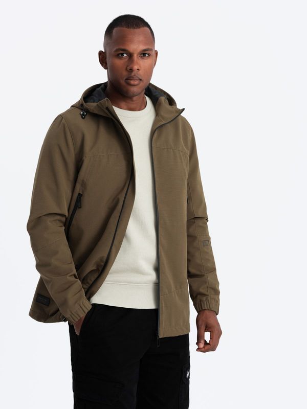 OMBRE MEN'S TRANSITIONAL JACKET WITH HOOD - BROWN