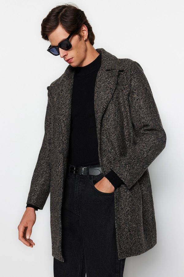 TRENDYOL BROWN MEN'S REGULAR FIT WINTER CASHMERE COAT