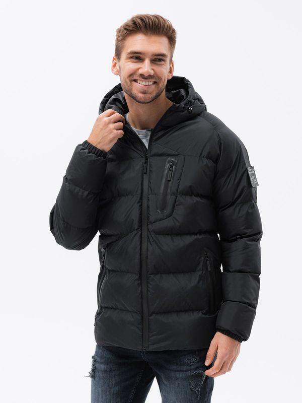 OMBRE QUILTED HEAVILY INSULATED MEN'S JACKET WITH RAGLAN SLEEVES - BLACK