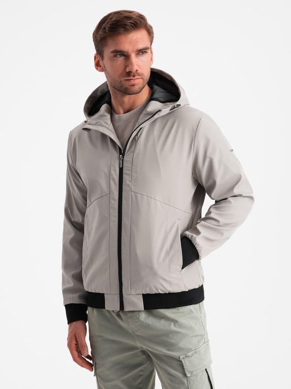 OMBRE MEN'S LIGHTWEIGHT JACKET WITH MESH LINING AND HOOD - GREY