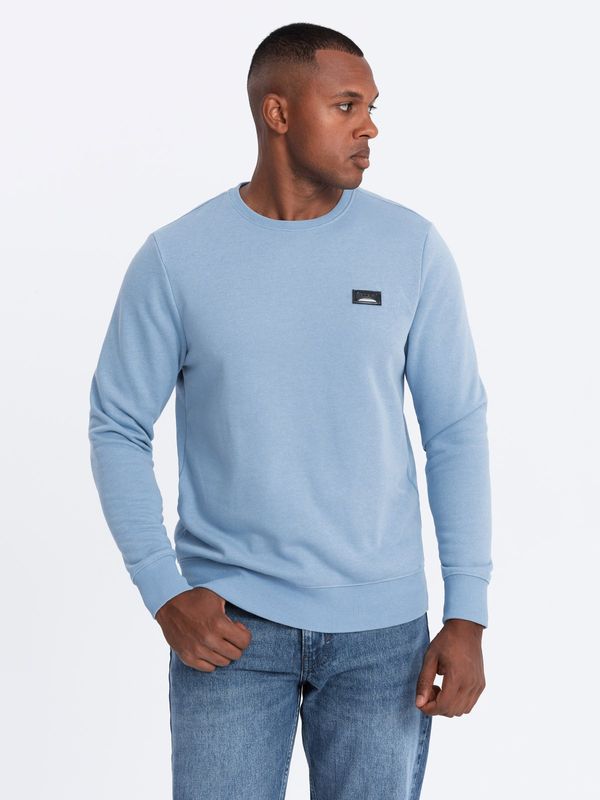 OMBRE MEN'S NON-STRETCH SWEATSHIRT WITH METAL PIN - BLUE