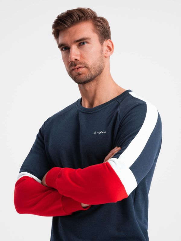 OMBRE TRI-COLOR MEN'S SWEATSHIRT WITH RAGLAN SLEEVES - NAVY BLUE